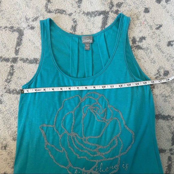 Vanity | Tops | Turquoise Tank Beaded Rose And Sparkly Letters | Poshmark